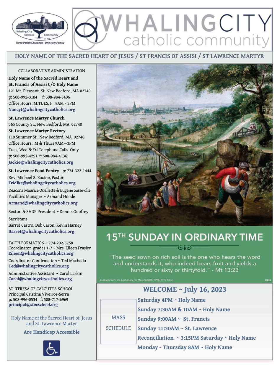 Bulletin for the 15th Sunday in Ordinary Time July 16, 2023