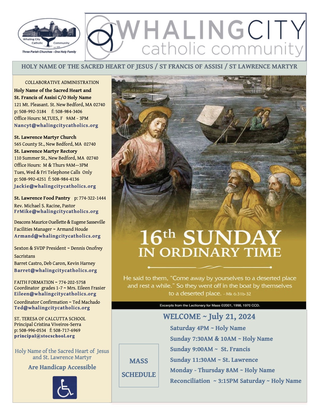 Bulletin for the 16th Sunday of Ordinary Time July 21, 2024