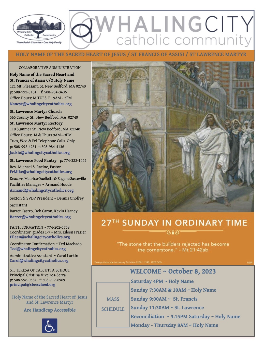 Bulletin for the 27th Sunday in Ordinary Time October 8, 2023